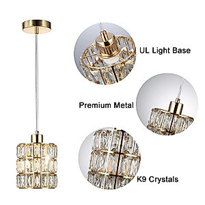 Popity home Gold Crystal Pendant Light, Pendant Lights Kitchen Island 3 Pack, Adjustable Modern Pendant Light, Hanging Light Fixtures for Dining Room Entryway Living Room Bar
