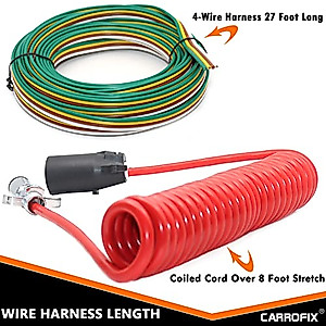 CARROFIX Universal 7 Pin to 6 Pin Wire RV Towed Vehicle Wiring Kit 8FT Coiled Cord Cable Trailer Harness Wiring Connector