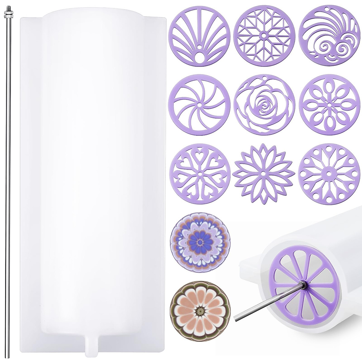 12 Pcs Soap Kaleidoscope Pull Through Mold Big Silicone Tube Column Mold Soap Embed Molds Soap Making Supplies with 10 Flower Templates Swirl Tool 11.8'' Stick for DIY Soap Candle Cake Making Supplies