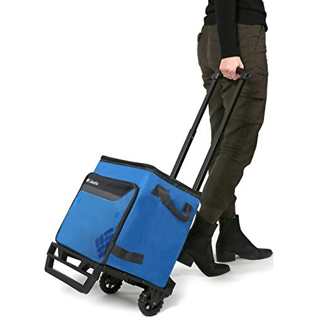 Columbia Crater Peak Wheeled Cooler - 50 Can Rolling Cooler - Blue Collapsible Cooler with Super Foam Insulation and Foldable All-Terrain Cart with Wheels