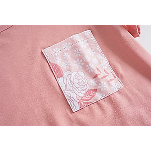 HONG HUI Women's Pajama Short Sleeve Sets Top with Capri Flower Pattern Pants Soft and Casual Sleepwear with Pocket,XXXL Pink