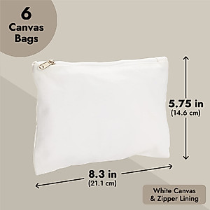 Bright Creations 6-Pack White Makeup Bag Set with Zipper - 8x6 Customizable Cotton Canvas Pouches for DIY Arts and Crafts, Items to Tie-Dye for Cosmetic Items, Stationary, Party Favors