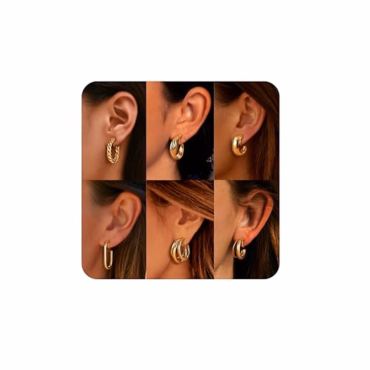 ORAZIO Clip On Earrings for Women 6Pairs Gold Clip On Hoop Earrings For Egirls Chunky Hoops Twist Triple Square Hoop Earrings No Piercing Fake Earrings Set