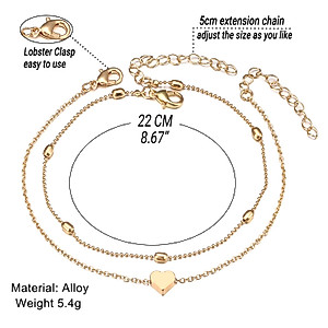 Fesciory Women Anklet Adjustable Beach Ankle Chain Gold Alloy Foot Chain Bracelet Jewelry Gift (Heart)