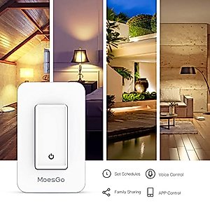 MoesGo WiFi Smart Single Fire Wall Light Switch,No Neutral Wire Need, Single Pole, Smart Life/Tuya Remote Control,No Capacitor Required, Work with Alexa and Google Home Assistant 110V Minimum 7w White