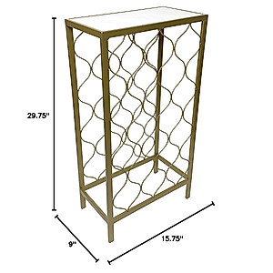 Wine Rack Bottle Holder for 18 Bottles - Decorative Mini Bar Stand with Marble Table Top - Gold Metal Free Standing Home Wine Organizer for Storage and Display in Kitchen, Pantry - by Designstyles