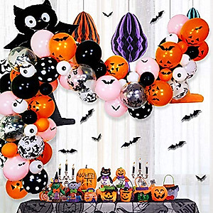 Scary Halloween Decorations Set – 92Pack Halloween Balloons Confetti Balloons Bat Decorations Bat Foil Balloons for Halloween Party Decorations, Spooky Birthday Decorations