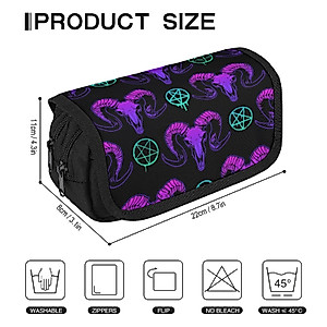 Large Storage Pencil Bag, Multifunction Pencil Bag With Zipper, Mystical Ram Skull Cosmetic Bag for Women Men Adult