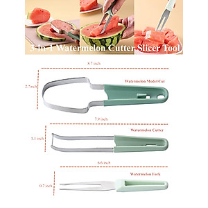 Generic 3-in-1 Watermelon Fork Slicer Cutter, 104Pcs Watermelon Forks Cutter Slicer Tool Kit, Stainless Steel Watermelon Melon Baller Scoop Popsicle Cutter Tool Knife Fruit Forks for Camping Kitchen