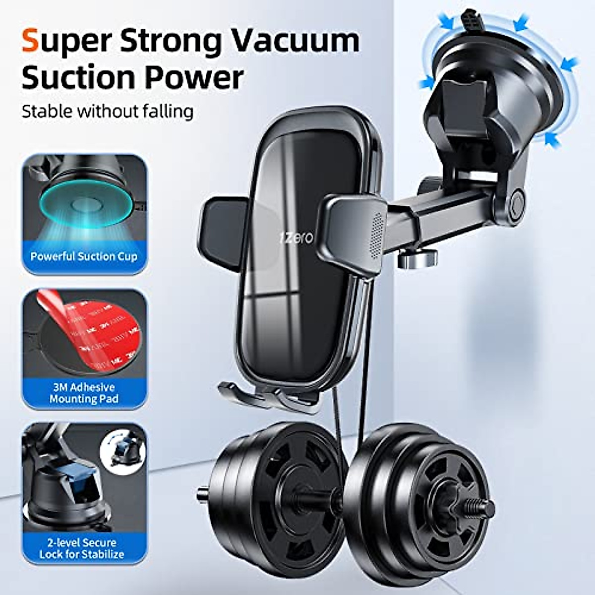 1Zero Universal Phone Holder for Car [Super Stable & Hands-Free] Car Vent Phone Mount [Thick Case & Big Phone Friendly] Car Phone Holder Mount for Vent Dashboard Windshield