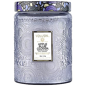 Voluspa Apple Blue Clover Candle | Large Glass Jar | 18 Oz | 100 Hour Burn Time | All Natural Wicks and Coconut Wax for Clean Burning | Vegan