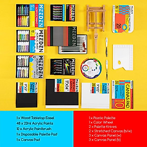 MEEDEN Acrylic Painting Kit, 72-Piece Acrylic Paint Set with Tabletop Wooden Easel, 48 Acylic Paints, 10 Painting Brush Set, Canvas Painting Kit, Art Supplies for Adults, Kids, Artists, Beginners