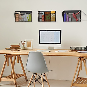 BOHDK Wall File Organizer, Mesh Hanging File Organizer, Home Office Organization and Storage, 6 Single Pockets Document Magazine Rack