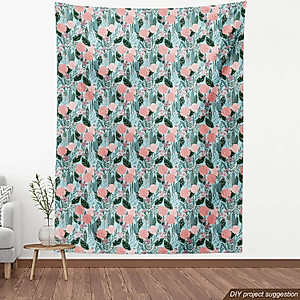 Ambesonne Botanical Fabric by The Yard, Arrangement of Flowers Blooming Garden Art, Decorative Fabric for Upholstery and Home Accents, 1 Yard, Teal Coral