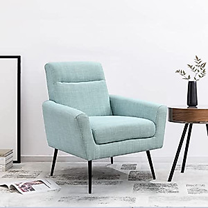Tiokop Mid Century Modern Upholstered Fabric Accent, Living Room, Bedroom Leisure Single Sofa (Metal Legs),TV armrest seat,Suitable for Small Space Home,Office,Coffee Chair,Light Blue