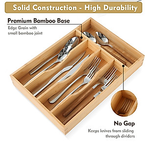 Upassion Bamboo Kitchen Drawer Organizer, 9 Inch Silverware Utensil Holder for Samll Drawer, Narrow Silverware Organizer for Cutlery Knives
