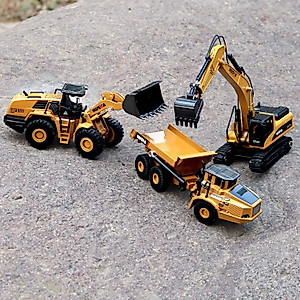 HuiNa Construction Toys, Pack of 3, Construction Vehicle Models Including Wheel Loader, Excavator and Dump Truck, Toy Trucks for Boys and Girls, 1:50 Scale Design