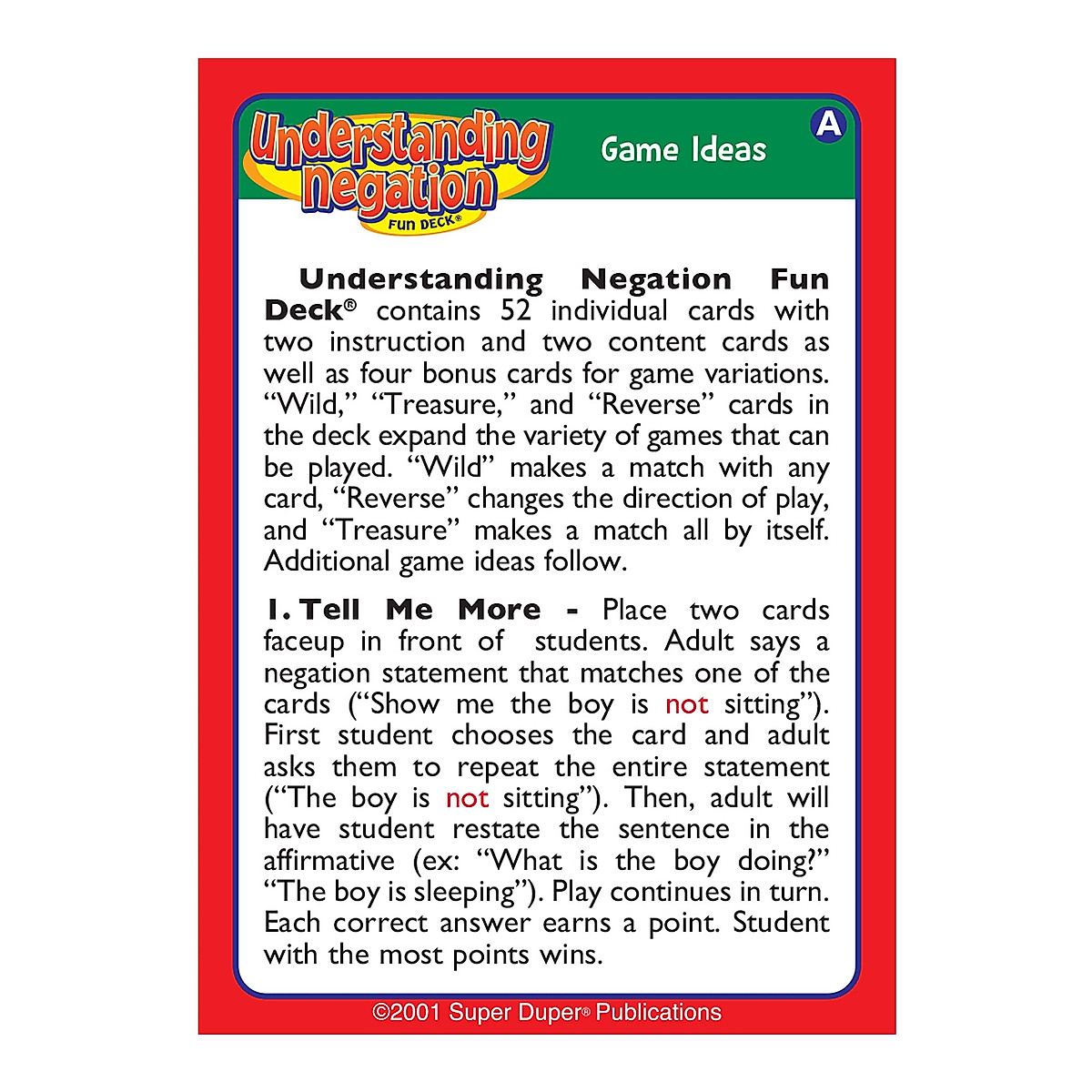 Understanding Negation Fun Deck Cards - Super Duper Educational Learning Toy for Kids
