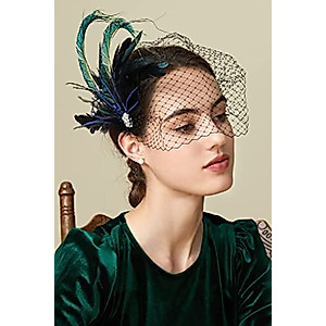BABEYOND Veil Fascinator Hat for Women Feather Fascinators Hair Clip with Removable Veil Tea Party Hat Bridal Wedding