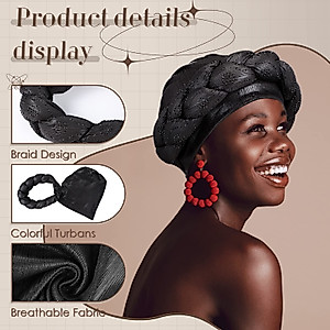 4 Pcs African Turban Head Wrap for Women and Girls Braid Crystals Head Turbans Soft Twisted Wrap Caps for Women, Medium (Red, Black, Gold, Silver)