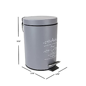 Home Basics Paris Collection Bathroom Accessories, Office, Bedroom, Decorative Waste Basket With Stylish Accent Decor To Complement Any Bathroom, 3 Liter Waste Bin, Grey