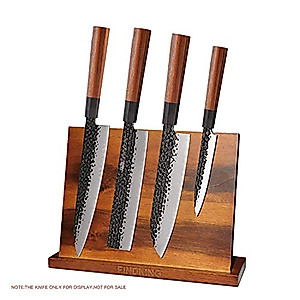 4pcs in one Kitchen Knife Set with Teak Wood Magnetic Knife Block by Findking-Dynasty series-3 layer 9CR18MOV Clad Steel W/Octagon Handle Knife Set