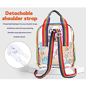 MOFASVIGI Clear Mini Backpack, Stadium Approved Clear Backpack, Rainbow Waterproof Clear Bag with 2pcs Detachable Shoulder Straps for Work, Security Check, Sport Event, Concert, School, Beach