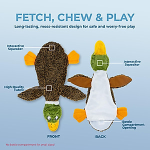 Best Pet Supplies 2-in-1 Stuffless Squeaky Dog Toys with Soft, Durable Fabric for Small, Medium, and Large Pets, No Stuffing for Indoor Play, Holds a Plastic Bottle - 1Wild Duck, Medium