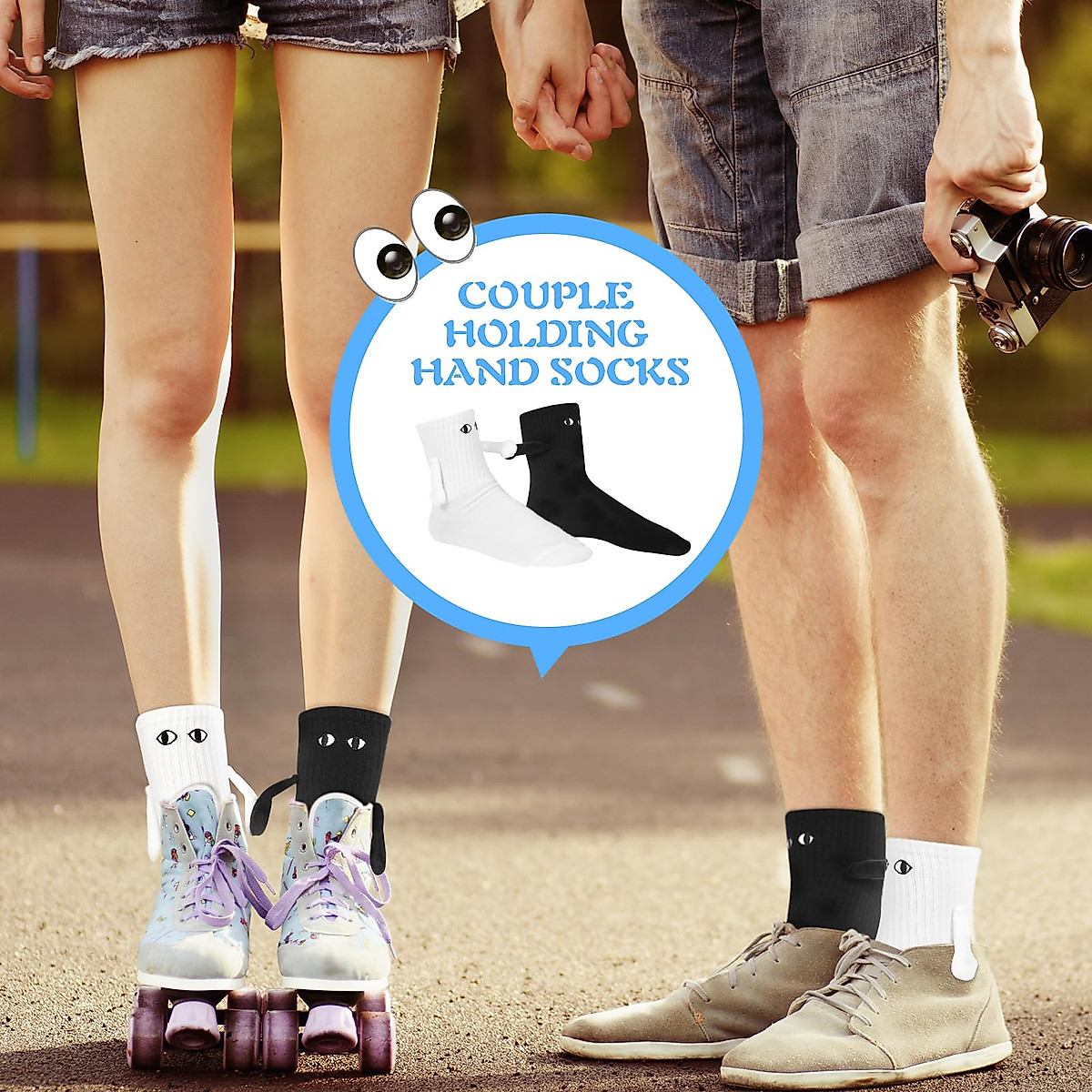 ahishfoneya Hand in Hand Socks Friendship Socks, 2 Pairs Magnetic Socks Hand Hold Friend Socks Funny 3D Doll Couple Socks (Cotton, A)