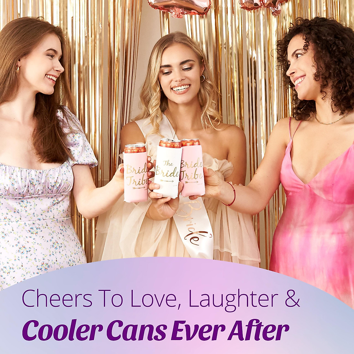 Bride Tribe Bachelorette Party Premium Skinny Can Sleeves - Insulated Neoprene Drink Holders, Fit Slim Spiked Hard Seltzer Beer Cans for Decorations, Supplies, Favors (Pink)