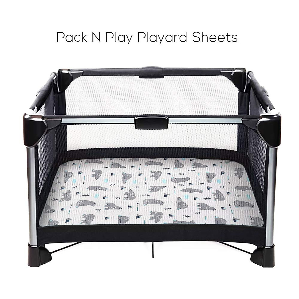 Pack n Play Sheets, BROLEX 2 Pack Mini Crib Sheets,Stretchy Portable Fitted Playard Sheet Set, Convertible Playard Mattress Cover,Ultra Soft Breathable Material,Owl & Bear