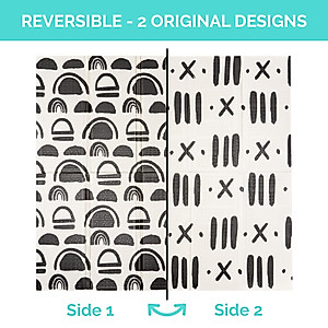 JumpOff Jo - Extra Large Waterproof Foam Padded Play Mat for Infants, Babies, Toddlers, Play Pens & Tummy Time, Foldable Activity Mat, 77 x 70 x 0.6 inches - Black and White