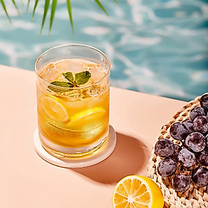 FAIRCRAFT Lowball Glasses Set of 6, 13.5oz Handmade Short Glass Tumbler, Heavy Base Ribbed Durable Carved Cup Drinking Glasses, Old Fashioned Rocks Glass for Whiskey Dishwasher Safe Glassware