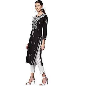 Ada Indian Hand Embroidered Women's Chikankari Black Cotton Kurta Kurti Tunic A197536 (4X-Large)