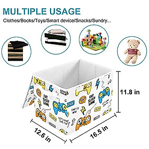 CaTaKu Games Funny Storage Bins with Lids and Handles, Fabric Large Storage Container Cube Basket with Lid Decorative Storage Boxes for Organizing Clothes
