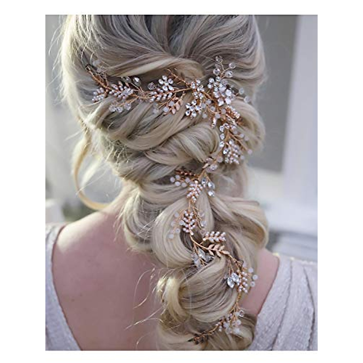 SWEETV Gold Rhinestone Wedding Headband Handmade Hair Band Bridal Headpiece Hair Accessories for Brides Bridesmaid