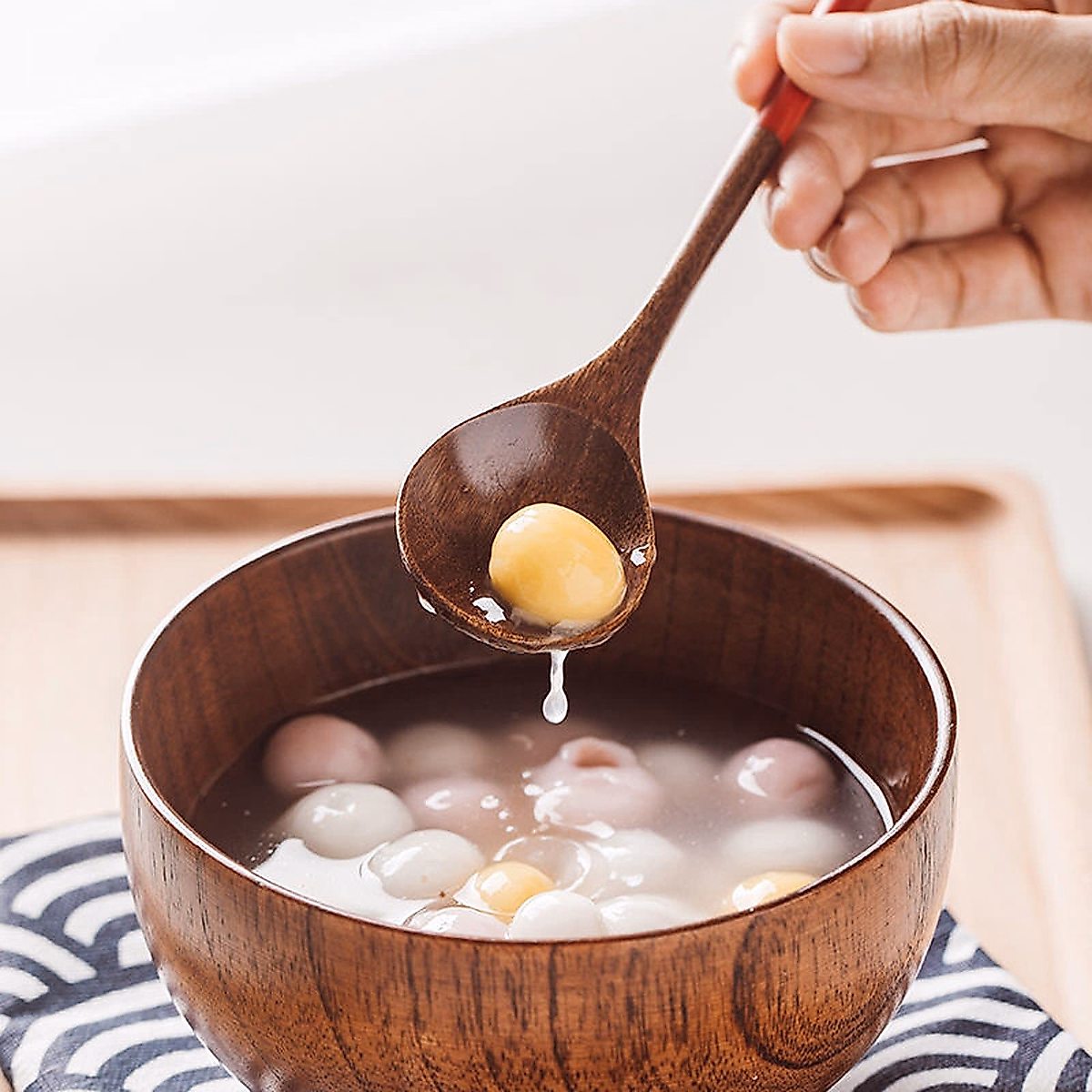 Cooking Spoons 4 Pcs Creative Japanese Style Wooden Spoon Teaspoons Handmade Wood Iced Tea Spoons Small Stirring Spoon Espresso Mixing Spoons Table Spoons