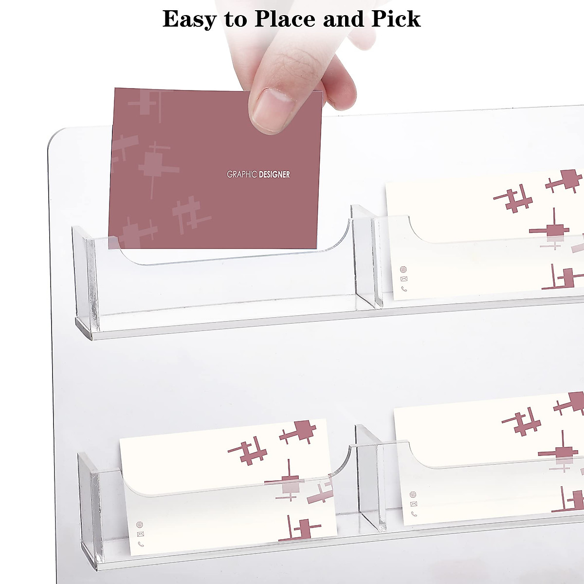 TURSTIN Business Card Holder Wall Mount Clear Sticker Display Marketing Holder Acrylic Business Card Stand Multi Pocket Rack Organizer Space Saver for Home Office (24 Pockets)