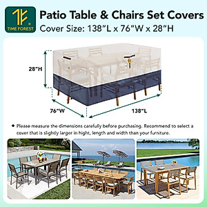 Time Forest Round Patio Table Cover 100% Waterproof Outdoor Garden Yard Dining Table Chair Set Covers, 600D Oxford Heavy Duty Lawn Patio Furniture Covers for outdoor furniture, 62" DIAx28" H, Fog/Navy