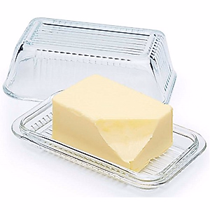 Circleware Farm Glass Butter Dish with Glass Lid, Multi-Purpose Preserving Serving Dessert Dish Tray, 6.75" x 4", Glassware for Cream Cheese, Cake, Salad, Candy, Foods & Best Selling Gift Ideas