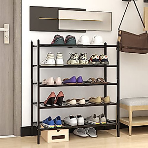 quiseolu Bamboo Shoe Rack 3 Tier Stackable Shoe Shelf 1 + 2 Tier Small Shoe Racks DIY Free Standing Shoe Stand for Closet Entryway Bedroom Floor Dorm Black Shoe Organizer D11 * W27.2 * H18.3 Inches