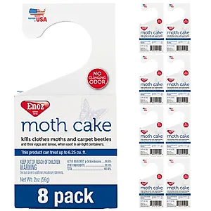 Enoz Moth Cakes – 8 Pack – Easily Hangs in Closets & Garment Bags – Kills Clothes Moths, Carpet Beetles, Eggs & Larvae – Treats 6.25 Cubic Feet