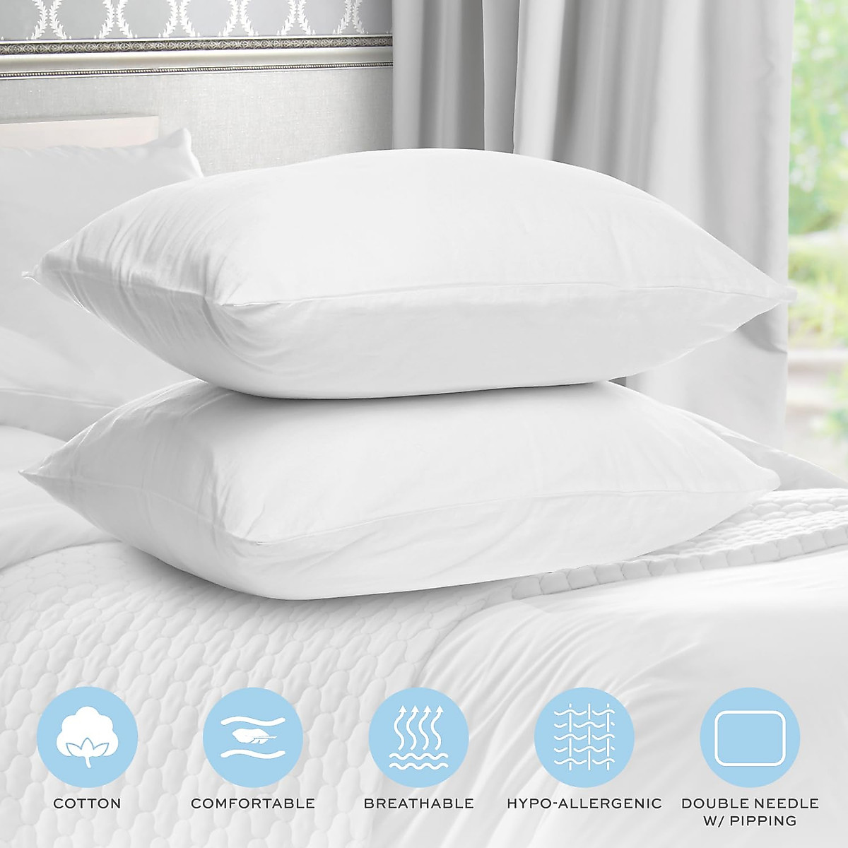 White Classic Bed Pillows for Sleeping 2 Pack, King Size Pillow Side Sleeper Set, Down Alternative Luxury Hotel Soft Pillow 20x36 Inches