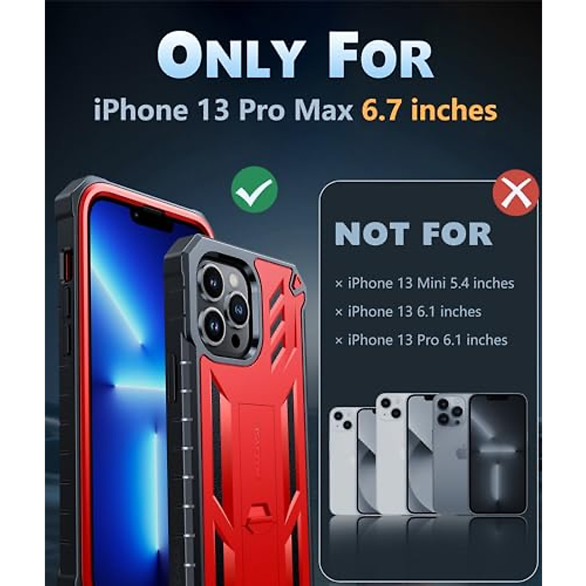 FNTCASE for iPhone 13 Pro-Max Case: Military Grade Shockproof Protective Phone Cover with Kickstand - Dual Layer Full Protection Matte Textured Drop Proof Heavy Duty Hard Cases - 6.7 Inch Red