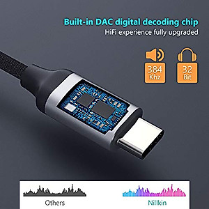 Nillkin USB C to 3.5mm Headphone Adapter,USB Type C to 3.5mm Headphone Audio Jack Hi-Fi DAC Chip Cable Adapter for Galaxy S20 Ultra/S20+/Note 10,iPad Pro 12.9/11,One Plus 8/7 Pro,Pixel 4/3/2,Silver