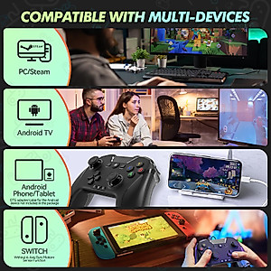PC Controller, Wired Controller Compatible with Steam/Android/Switch/Tesla, Switch Pro Gaming Controller Gamepad Joystick with Dual-Vibration, Turbo,Macros and Screenshoot, No Battery Required(Wired Controller)