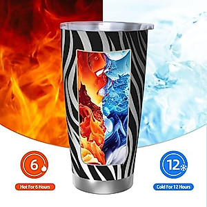 Zebra Print Tumbler with Lid and Straw 20oz Stainless Steel Car Cup for Hot and Cold Drinks, Double Wall Insulated Travel Coffee Mug Reusable Drink Thermos Cup Birthday Gifts