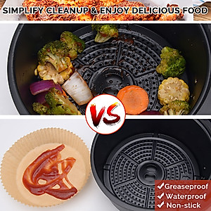 New Korbah Air fryer Disposable Paper Liner – Grease and Waterproof Oven Round Sheets Nonstick Parchment Paper for Air Fryer Non Stick Basket Liners for Baking Cooking 100 PCS (6.3)