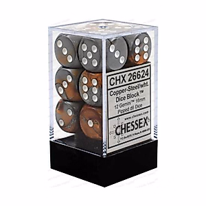 DND Dice Set-Chessex D&D Dice-16mm Gemini Copper, Steel, and White Plastic Polyhedral Dice Set-Dungeons and Dragons Dice Includes 12 Dice – D6, Various, One Size (CHX26624)