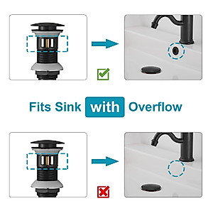 Homevacious 1 5/8" Bathroom Faucet Vessel Vanity Sink Pop Up Drain Assembly Stopper Fits Bathroom Standard Sink Hole 1-1/2" to 1-3/4" Matte Black Plug with Overflow Push & Seal